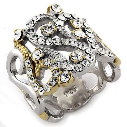 LOAS1066 - Gold+Rhodium 925 Sterling Silver Ring with AAA Grade CZ in ...